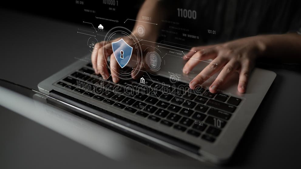 Cybersecurity Interface with AI and Biometric Protection Latch Stock Photo - Image of shield ...