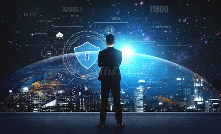 Cybersecurity Interface with AI and Biometric Protection Vouch Stock Photo - Image of shield ...