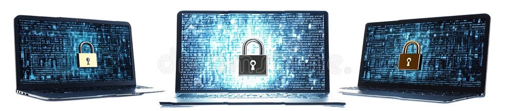 Cybersecurity Laptops Displaying Data Encryption Stock Image - Image of programming, padlock ...