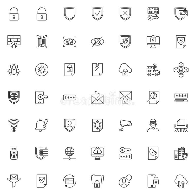 Cybersecurity Line Outline Icon Set Stock Illustration - Illustration ...