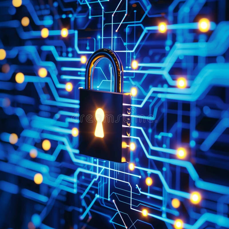 Cybersecurity Lock on Abstract Circuit Board Background Stock ...