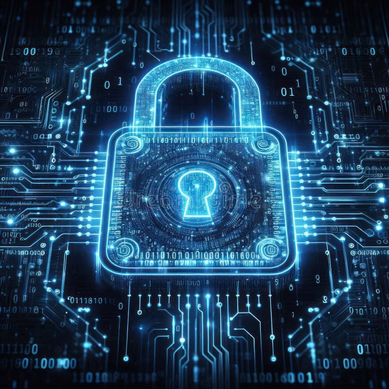 Cybersecurity Lock Against the Background of Digital Circuits. Stock ...