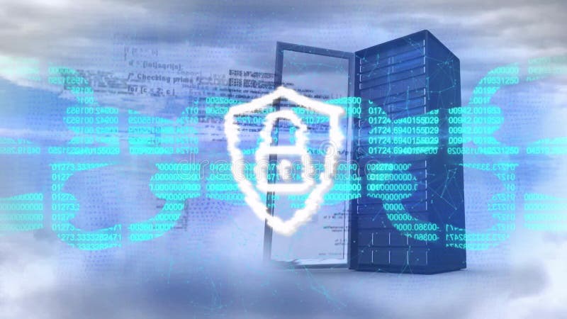 Cybersecurity Lock Animation Over Data Servers and Binary Code Stock Video - Video of animation ...