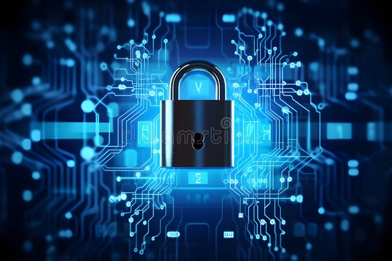 Cybersecurity Lock Black Background - Ai Generated Stock Illustration ...