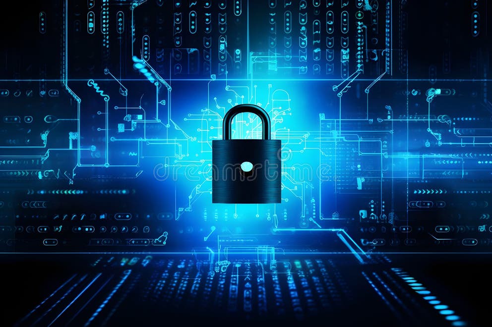 Cybersecurity Lock Black Background - Ai Generated Stock Illustration ...