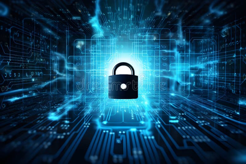 Cybersecurity Lock Black Background - Ai Generated Stock Illustration ...