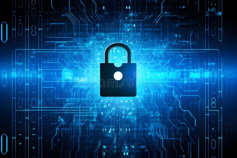 Cybersecurity Lock Black Background - Ai Generated Stock Illustration ...