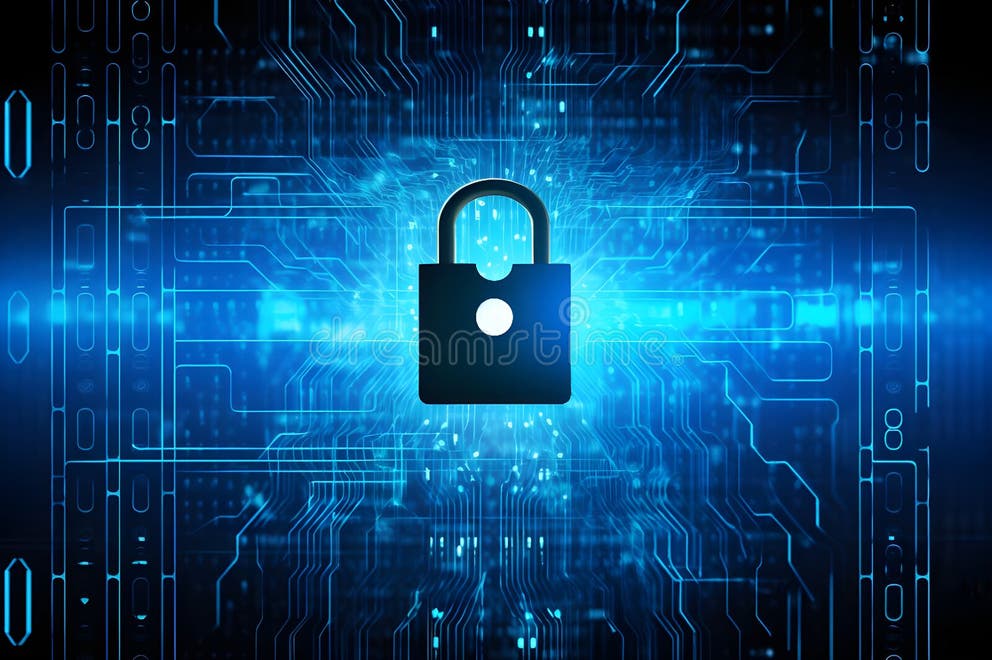 Cybersecurity Lock Black Background - Ai Generated Stock Illustration ...