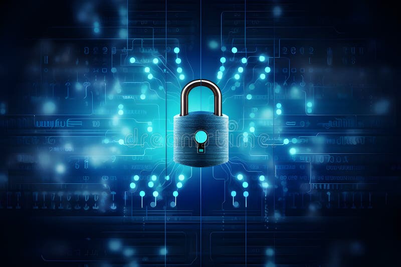 Cybersecurity Lock Black Background - Ai Generated Stock Illustration ...