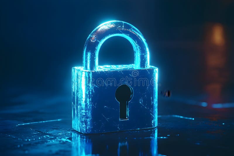 Cybersecurity Lock with Blue Neon Light Effects Representing Data ...