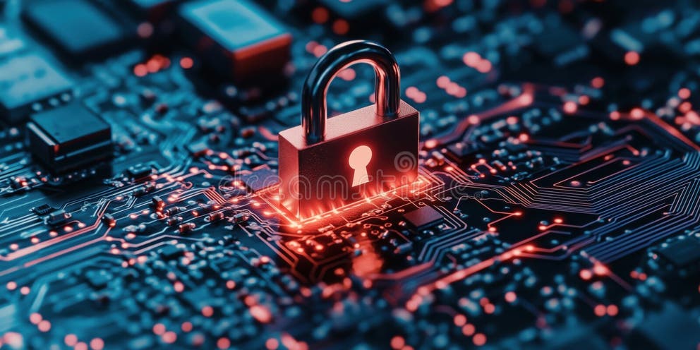 Cybersecurity Lock on Circuit Board, Digital Security Concept with ...