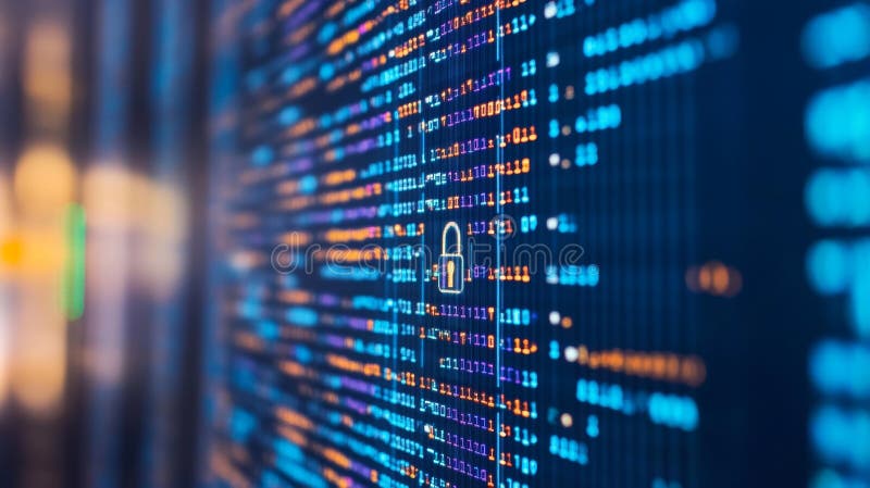 Cybersecurity Lock on Code Display, Digital Security, Data Protection, Encryption, Network ...
