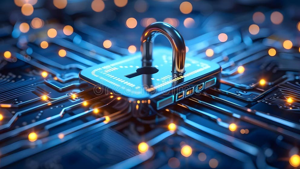 Cybersecurity Lock on Digital Circuitry. Concept Cybersecurity, Digital ...