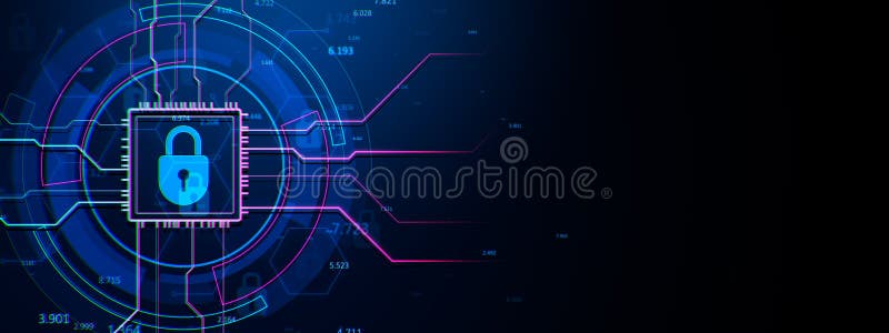 Cybersecurity Lock Icon with Digital Circuit Design on Blue Background ...