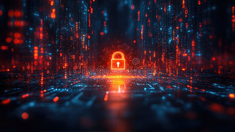 Cybersecurity Lock with Red Glowing Data Stock Photo - Image of ...