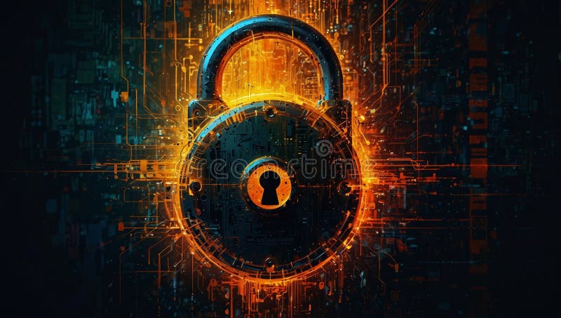 Cybersecurity Lock stock illustration. Illustration of hacking - 372448550