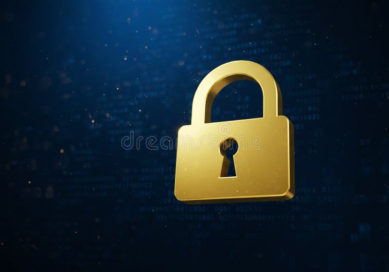 Cybersecurity Lock Symbol with Gold Padlock on Dark Matrix Stock ...