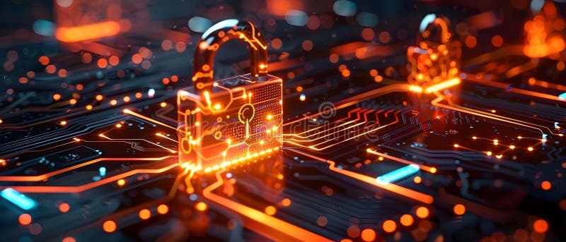 Cybersecurity Lockdown: Orange Padlocks Illuminate Digital Realm ...