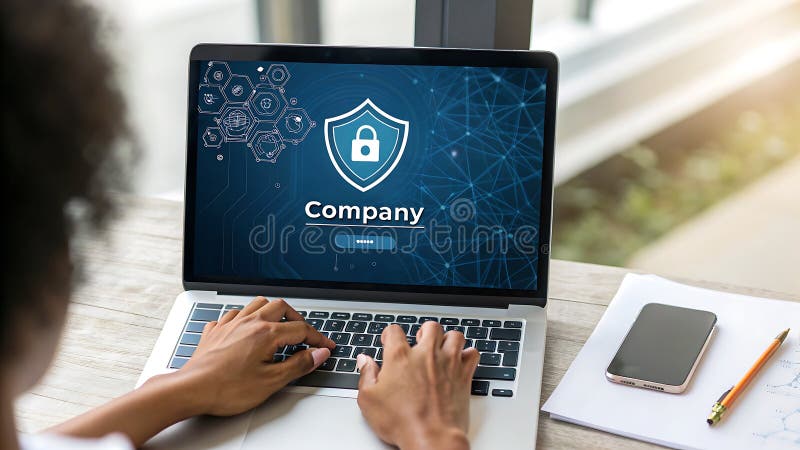 Cybersecurity Login Screen on Laptop Stock Illustration - Illustration ...