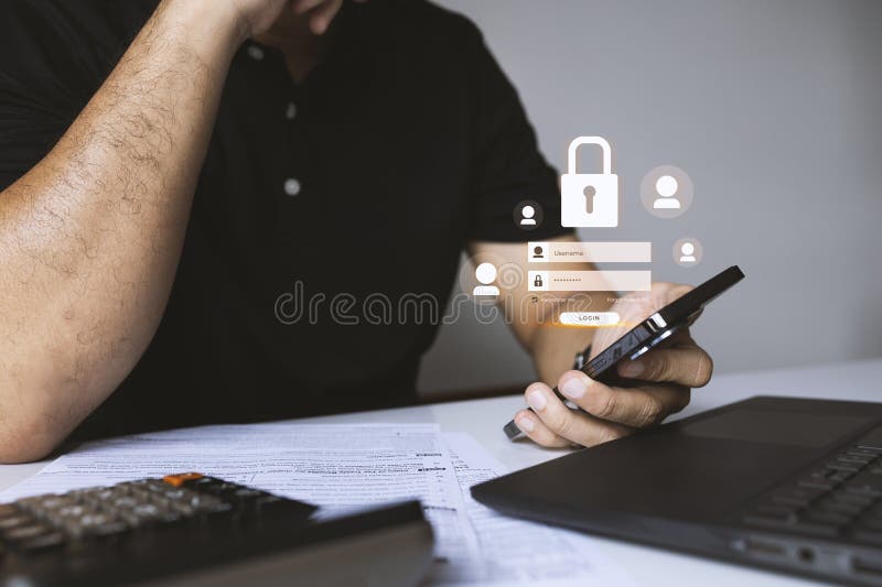 Cybersecurity Login Screen on Smartphone Held by Businessman, Secure ...