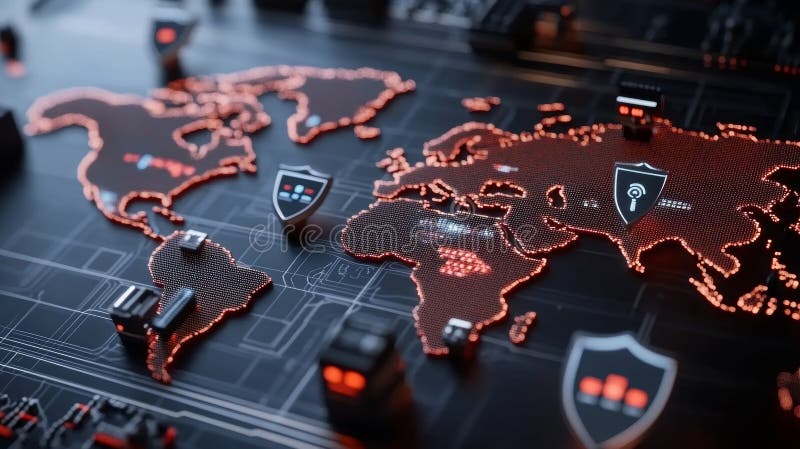 Cybersecurity Map Showcasing Global Cyberattacks with Red Lines and ...