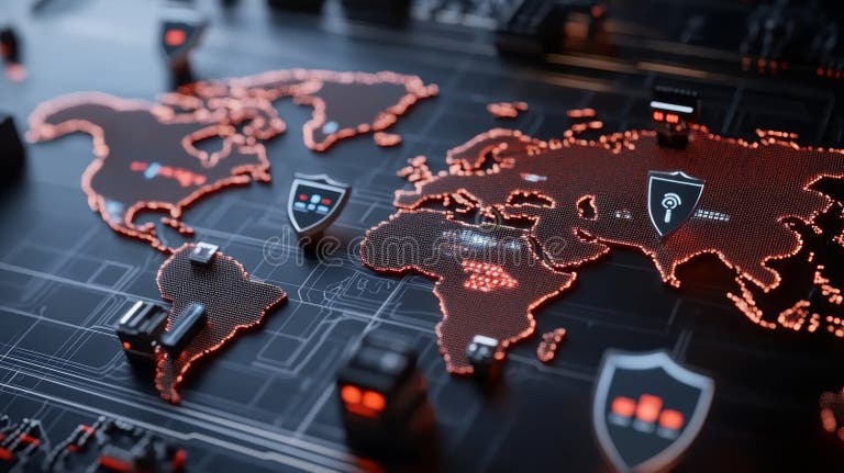 Cybersecurity Map Showcasing Global Cyberattacks with Red Lines and ...