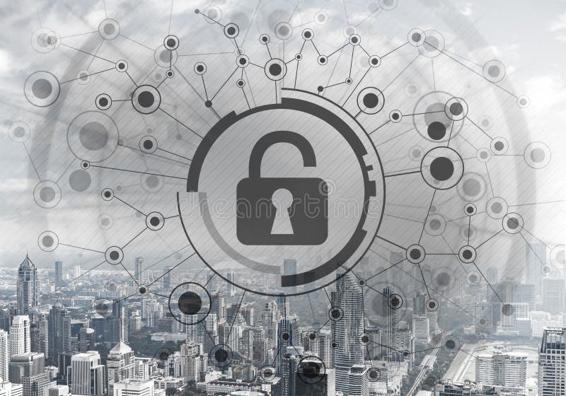 Cybersecurity Mixed Media with Virtual Padlock Stock Image - Image of ...