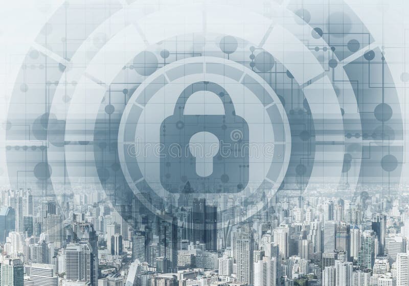 Cybersecurity Mixed Media with Virtual Padlock Stock Image - Image of ...