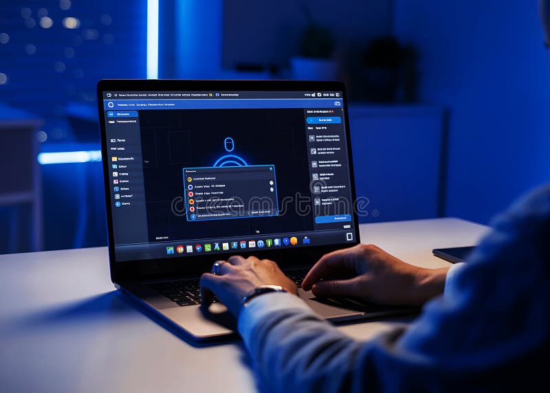 Cybersecurity Monitoring on a Laptop Stock Illustration - Illustration ...