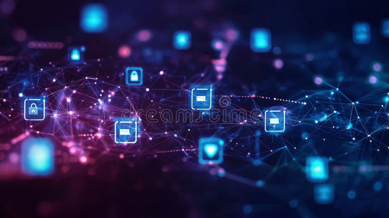 Cybersecurity Network Abstract Blue and Pink Glowing Network of Data ...