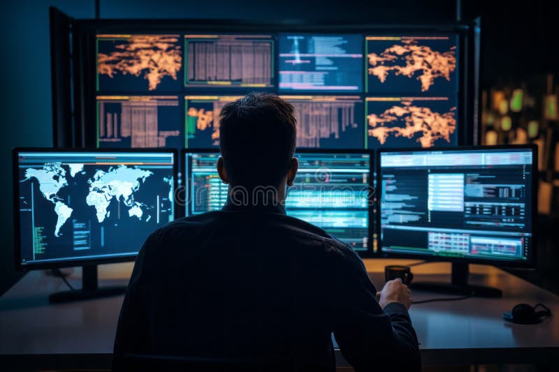 Cybersecurity Network Analysis Stock Illustration - Illustration of ...