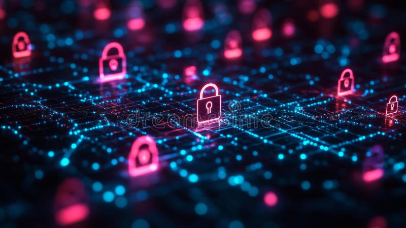 Cybersecurity Network with Digital Locks Stock Illustration ...
