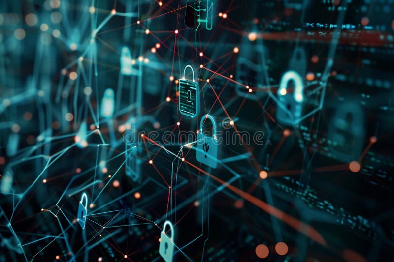 Cybersecurity Network with Lock Icons Stock Illustration - Illustration ...