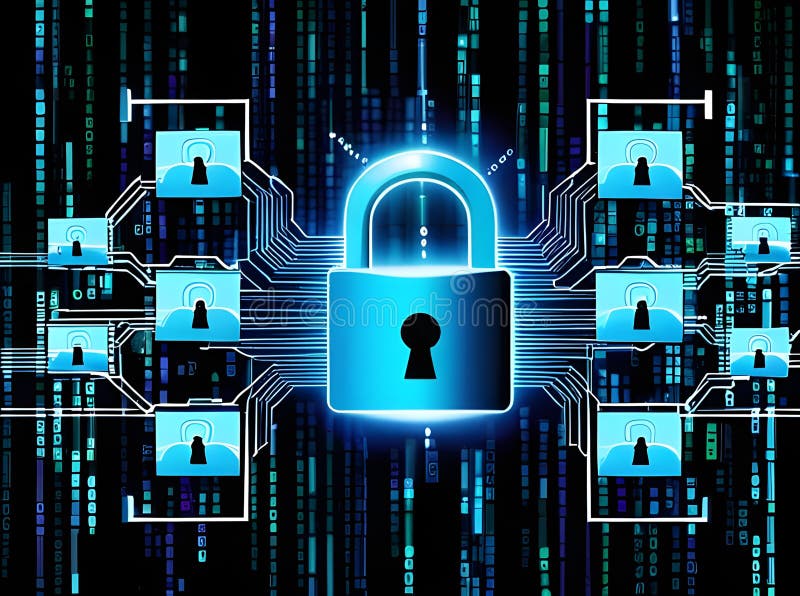 Cybersecurity Network with Padlock Graphic Illustrating Data Protection ...