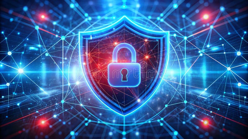 Cybersecurity Network Shield, Padlock Icon, Data Protection Stock ...