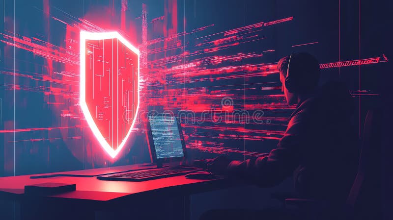 Cybersecurity Night Digital Illustration Stock Image - Image of network ...