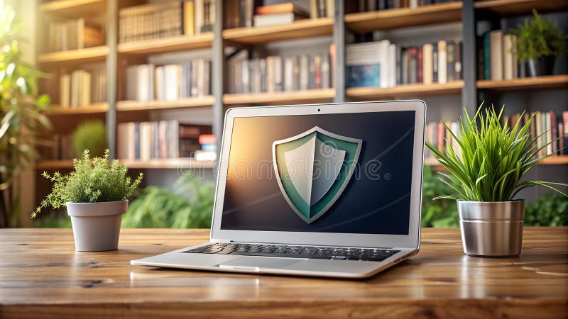 Cybersecurity Oasis: a Laptop with a Shielding Shield Nestled in a ...