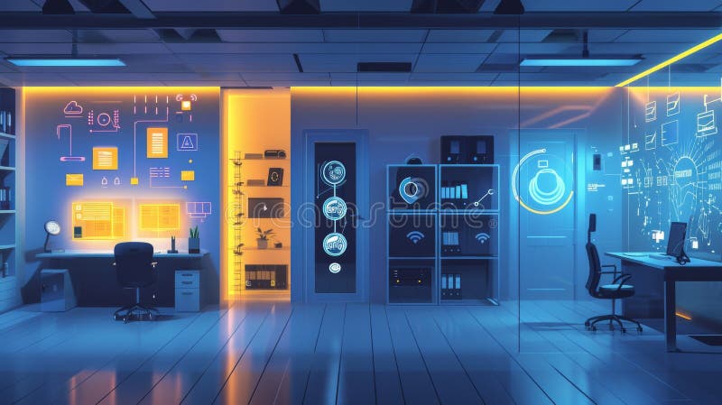 Cybersecurity Office with High-Tech Systems Stock Image - Image of open ...