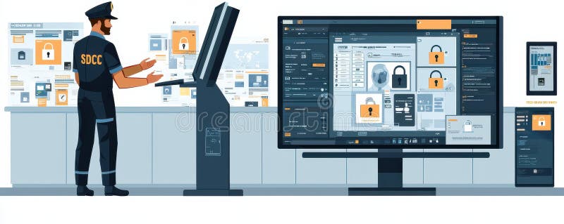 Cybersecurity Officer Analyzing Data on a Secure Monitoring Workstation ...