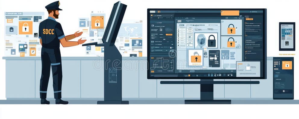Cybersecurity Officer Analyzing Data on a Secure Monitoring Workstation ...