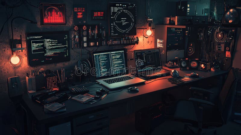 Cybersecurity Operations Station Modern Workspace Digital Art Dark ...