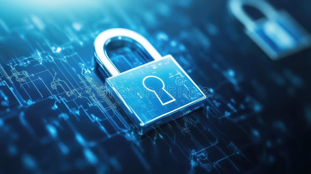 Cybersecurity Padlock on Circuit Board, Protecting Digital Data and Network Security Stock ...