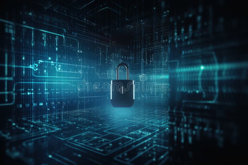 Cybersecurity Padlock, Digital Lock on Technology Network Data ...