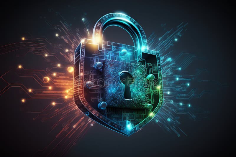 Cybersecurity Padlock, Digital Lock on Technology Network Data ...