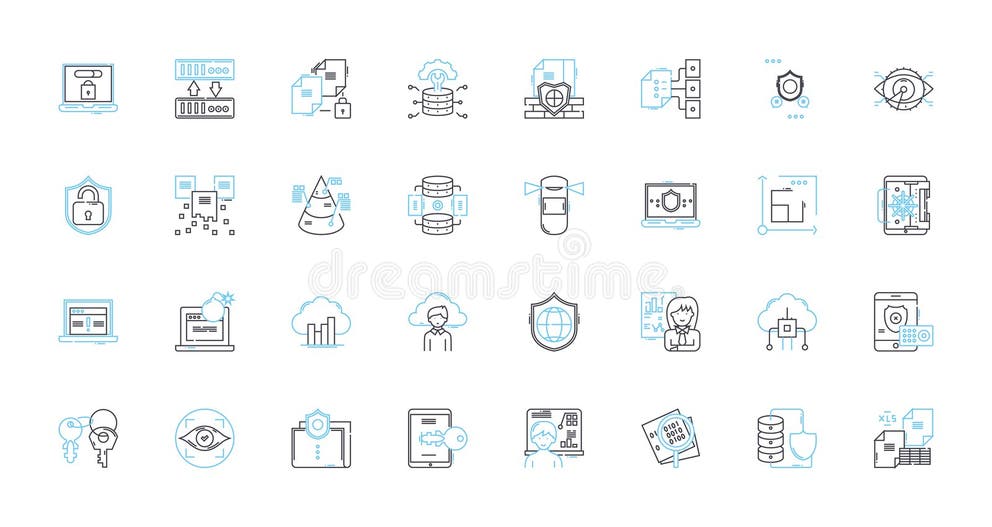 Cybersecurity Policy Linear Icons Set. Firewall, Encryption ...