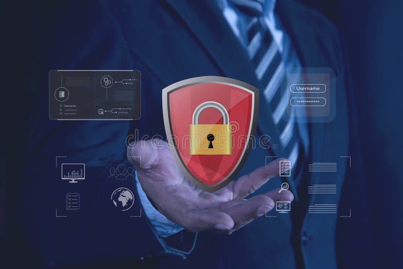 Cybersecurity and Privacy Concepts To Protect Data. Business Man Shows ...