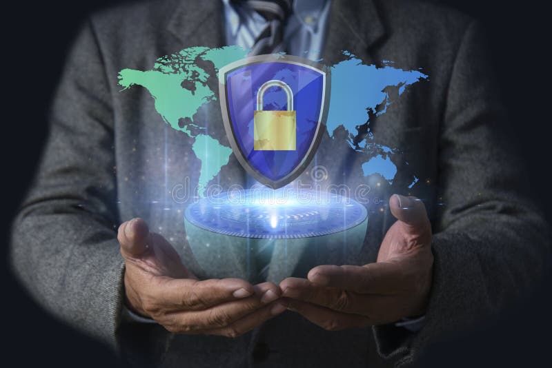 Cybersecurity and Privacy Concepts To Protect Data. Business Man Shows ...