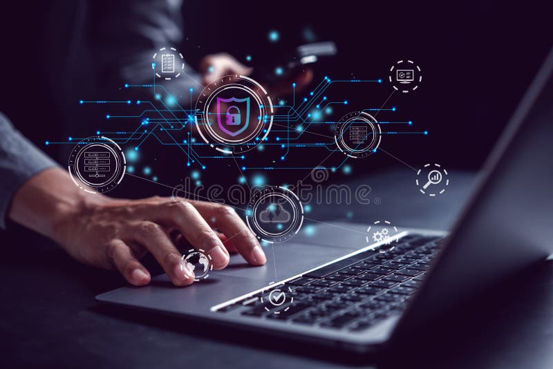 Cybersecurity and Privacy Concepts To Protect Data. Businessman with ...