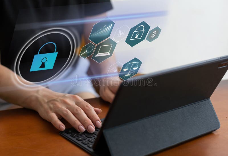 Cybersecurity and Privacy Concepts To Protect Data. Lock Icon and ...