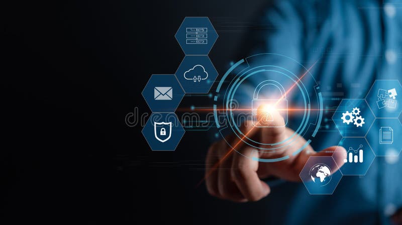 Cybersecurity and Privacy Concepts To Protect Data. Lock Icon and ...